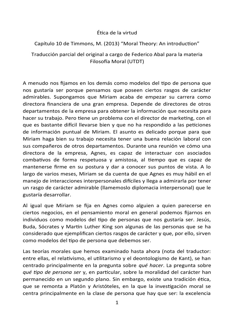 Traducción de Etica de La Virtud de Timmons | PDF | Virtud | Moralidad