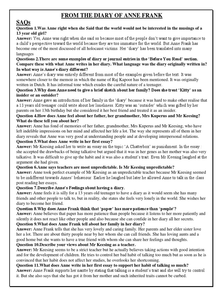 Anne Frank: Insights for Students | PDF | Anne Frank