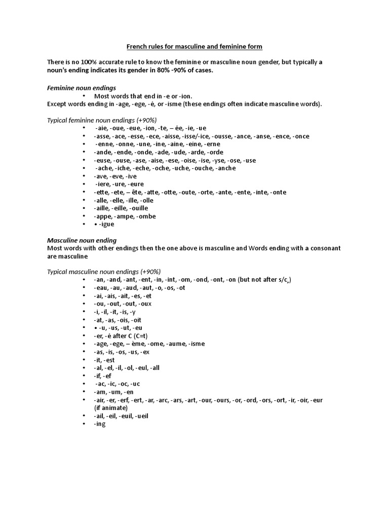 French - Rules - For - Masculine - and - Feminine - Form 2 | PDF ...