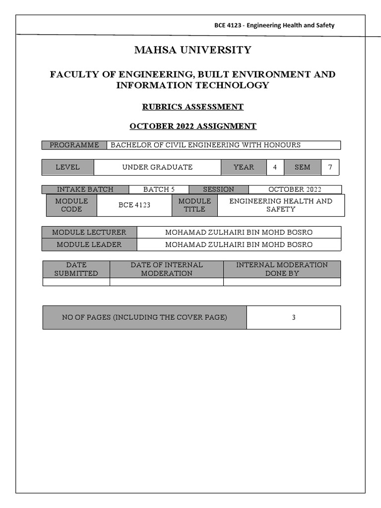 MS - Assignment A - Engineering Health and Safety | PDF | Risk | Risk Assessment