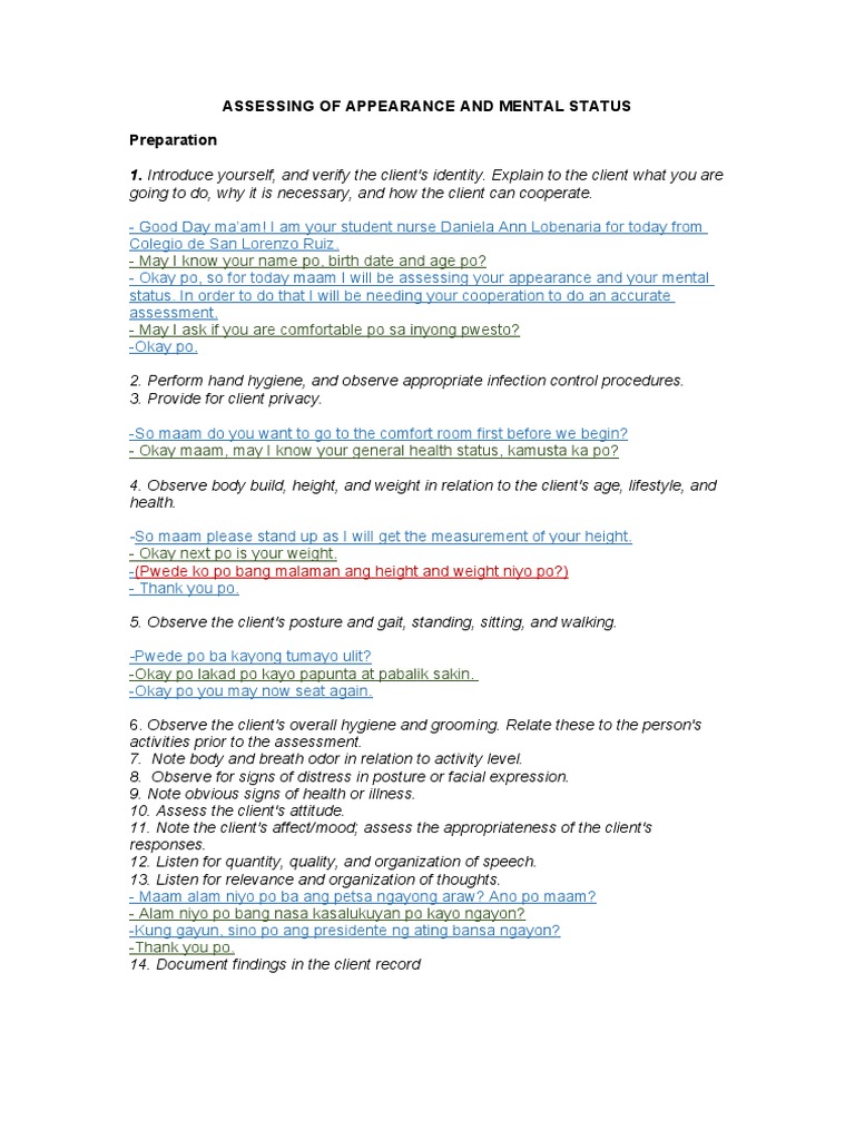 Mental Status and Appearance Assessment | PDF | Nail (Anatomy ...