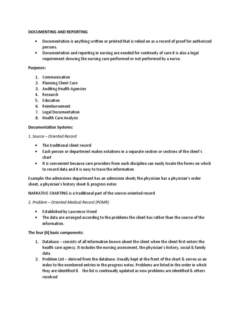 Documenting and Reporting | PDF | Nursing | Medical Diagnosis