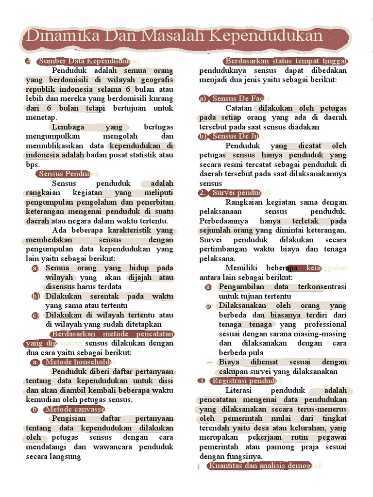 Dinamika Dan Msalah Kependudukan | PDF