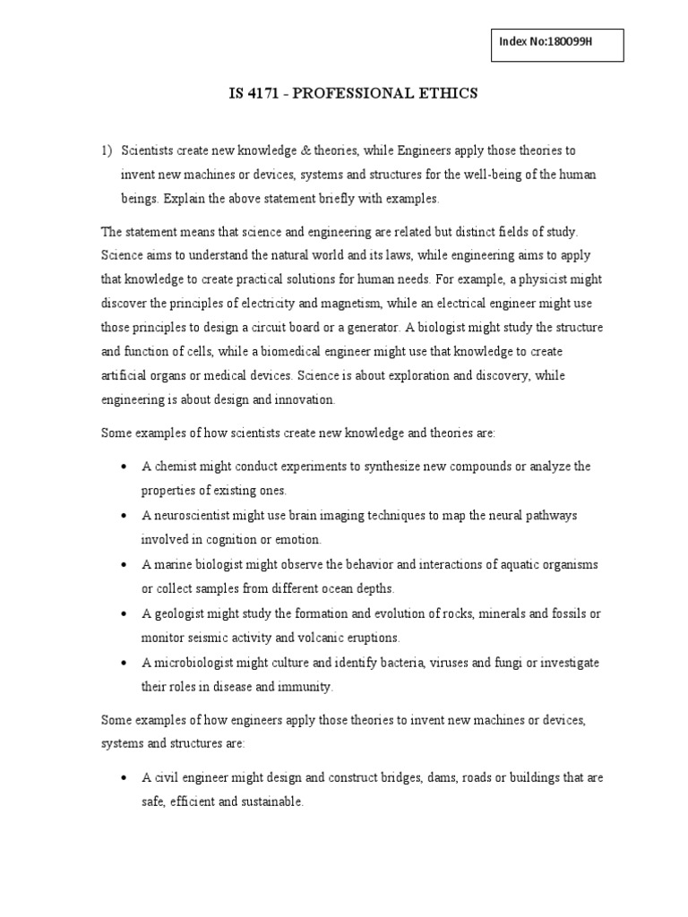 Professional Ethics Assignment 1 | PDF | Engineering | Science