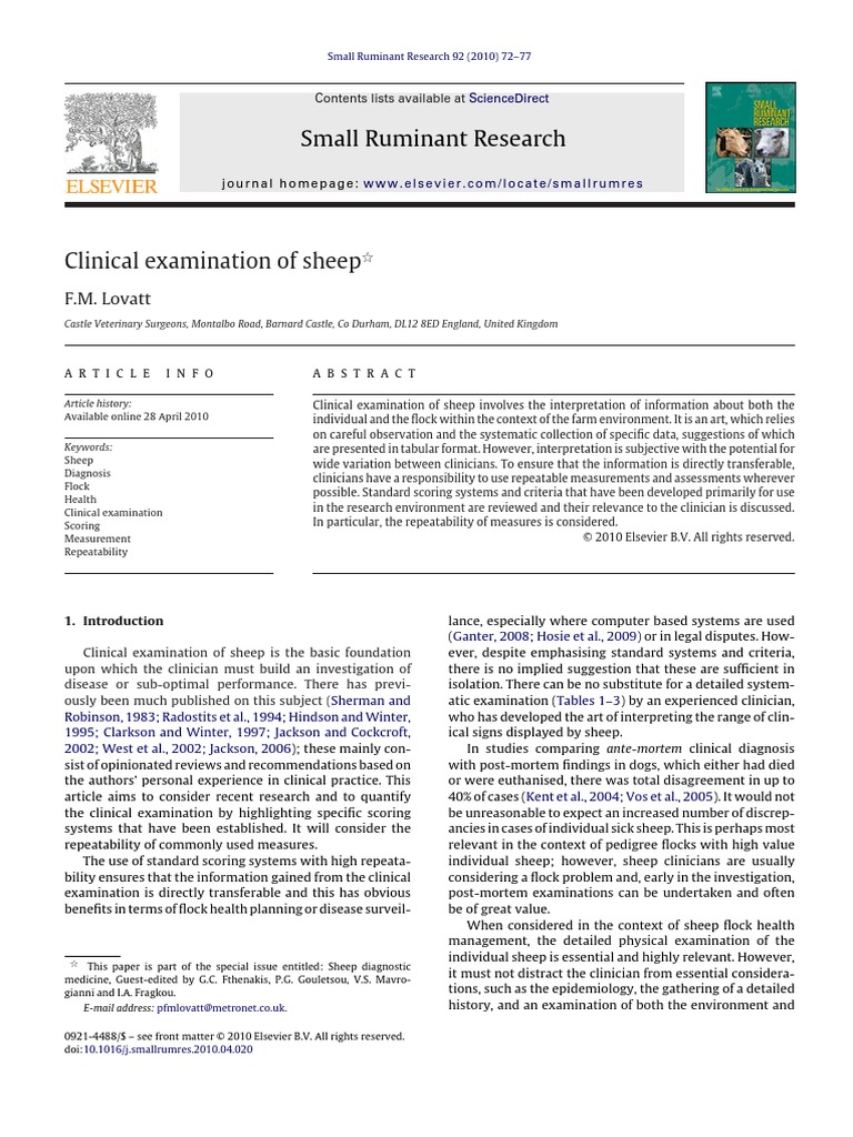 Sheep Clinical Exam Guide | PDF | Sheep | Heart Rate