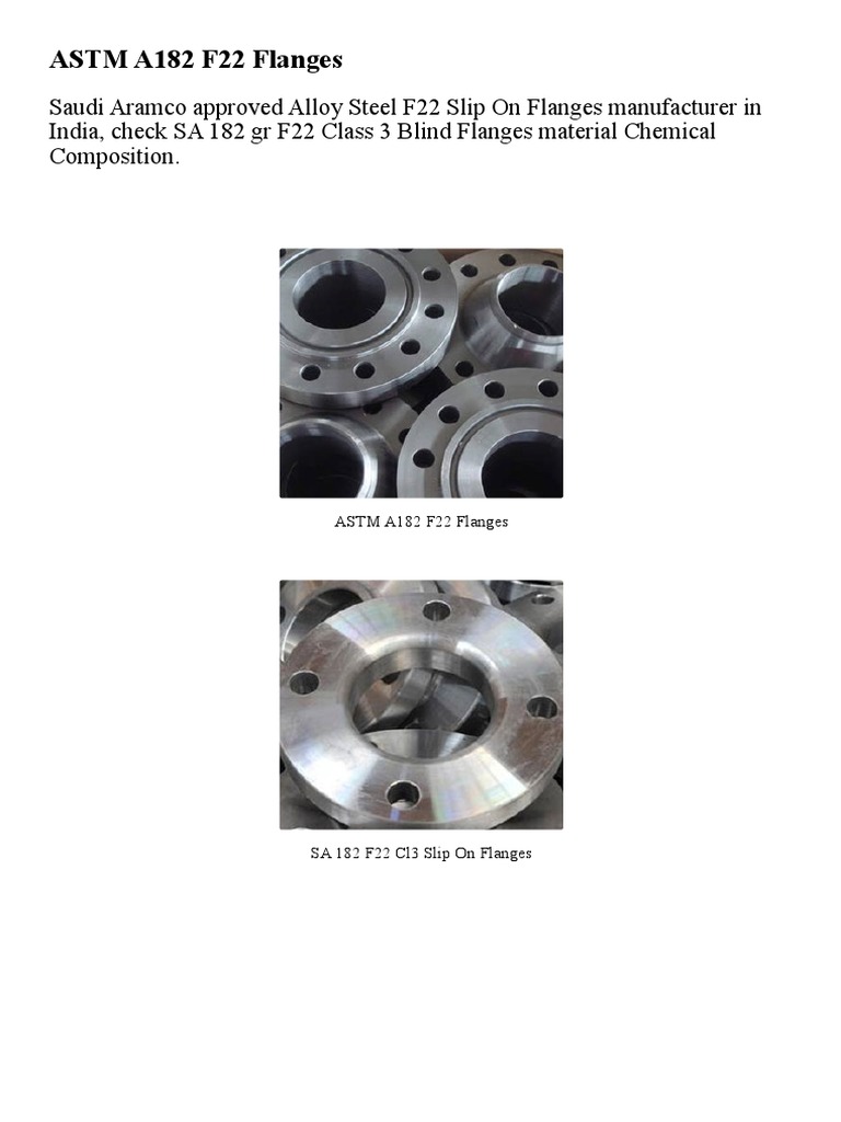 ASTM A182 F22 Flanges and SA 182 GR F22 Blind - Slip On - SWRF Material | PDF | Pipe (Fluid ...