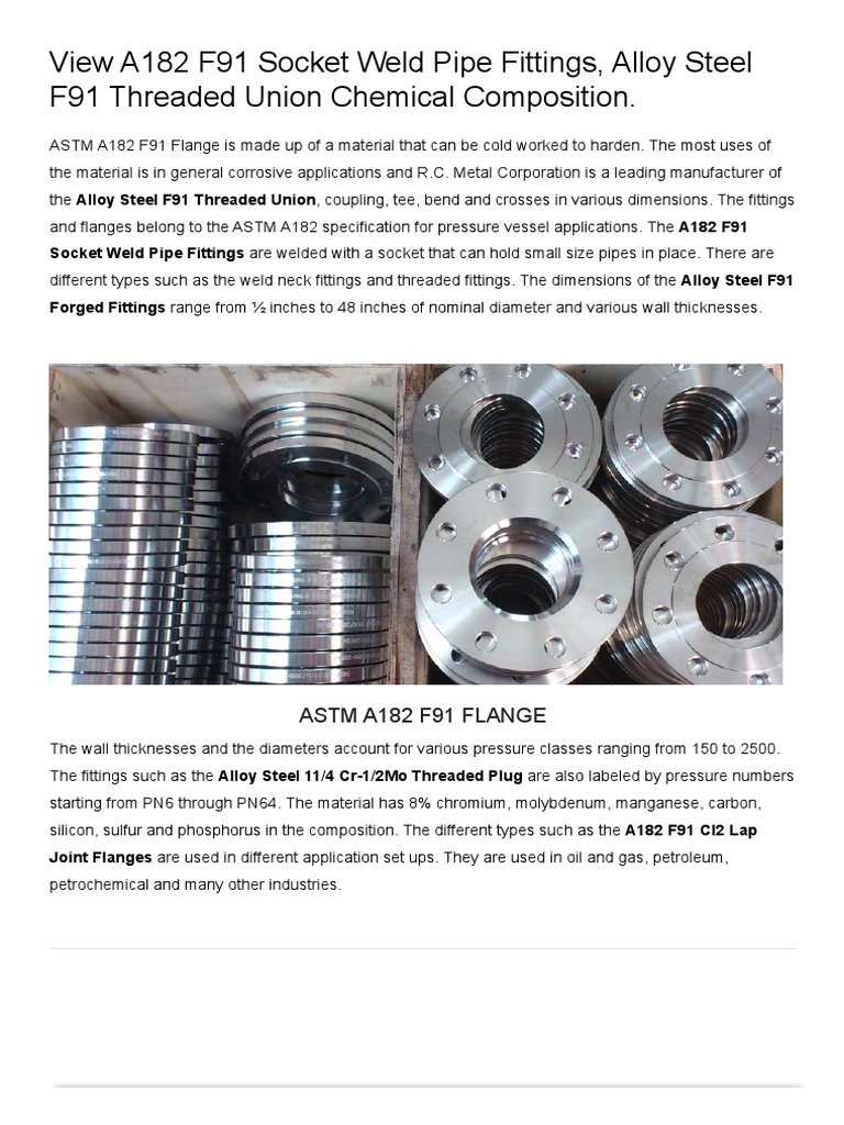 ASTM A182 F91 Flange - Alloy Steel F91 Threaded - Socket Weld Fittings ...