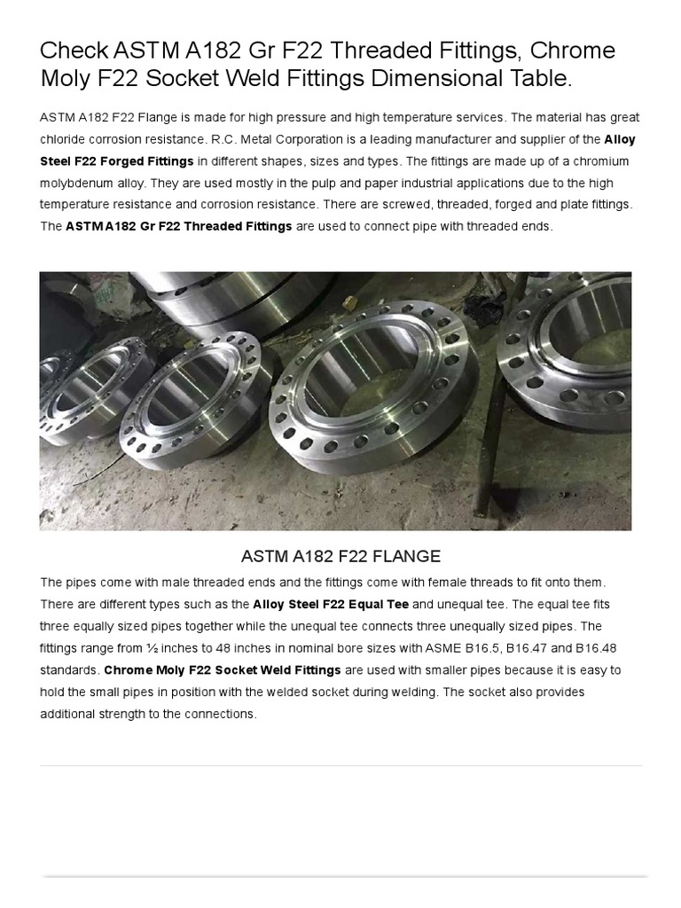 ASTM A182 F22 Flange - Alloy Steel F22 Socket Weld - Threaded Fittings ...