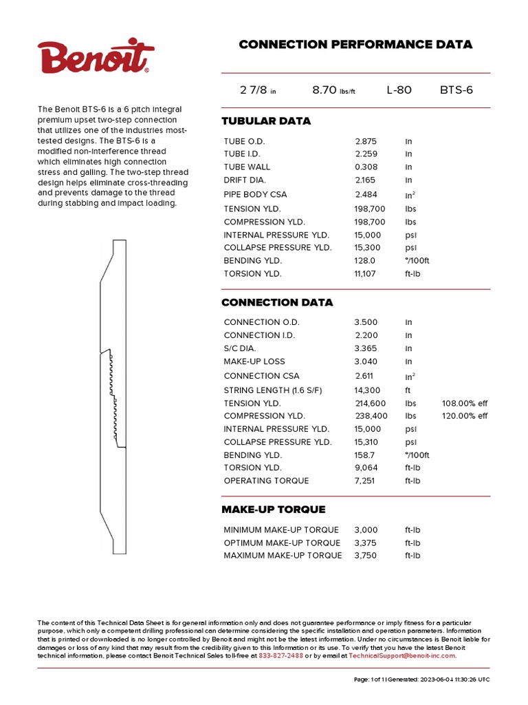 Benoit Datasheet BTS-6 2+7-8 8.70 L-80 | PDF | Mechanical Engineering | Applied And ...