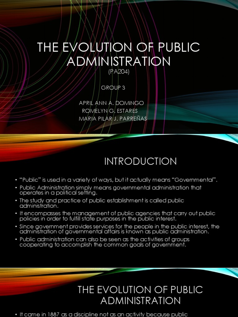 Group 4 The Evolution of Public Administration | PDF | Public Administration | Theory