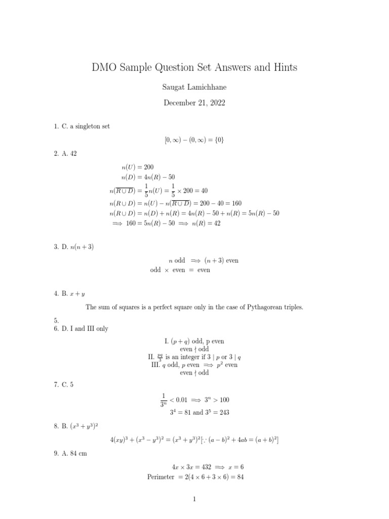 Dmo Sample Solutions Pdf Number Theory Numbers
