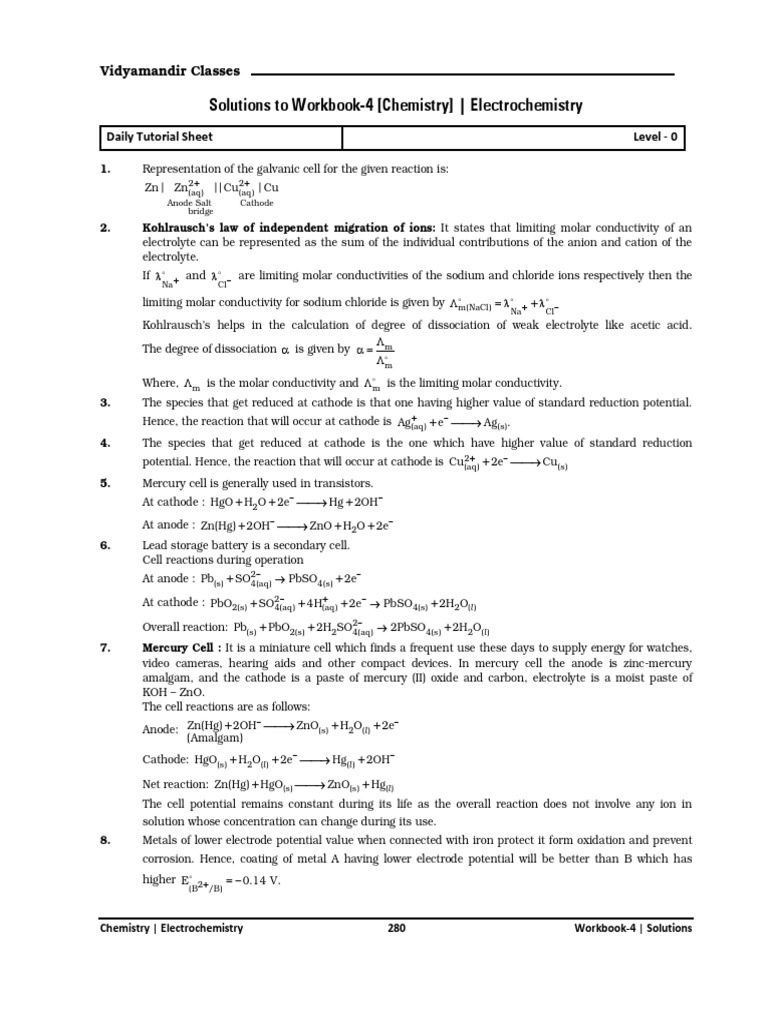 Electrochemistry - Workbook Solution | PDF | Electrochemistry | Electrode