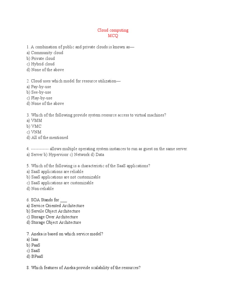 Sample MCQ-CC | PDF | Cloud Computing | Platform As A Service