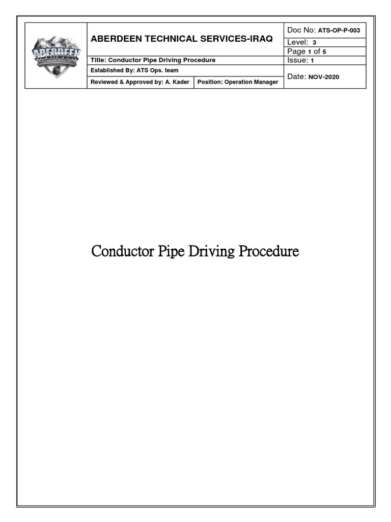 Conductor Pipe Driving Procedure | Download Free PDF | Casing (Borehole ...
