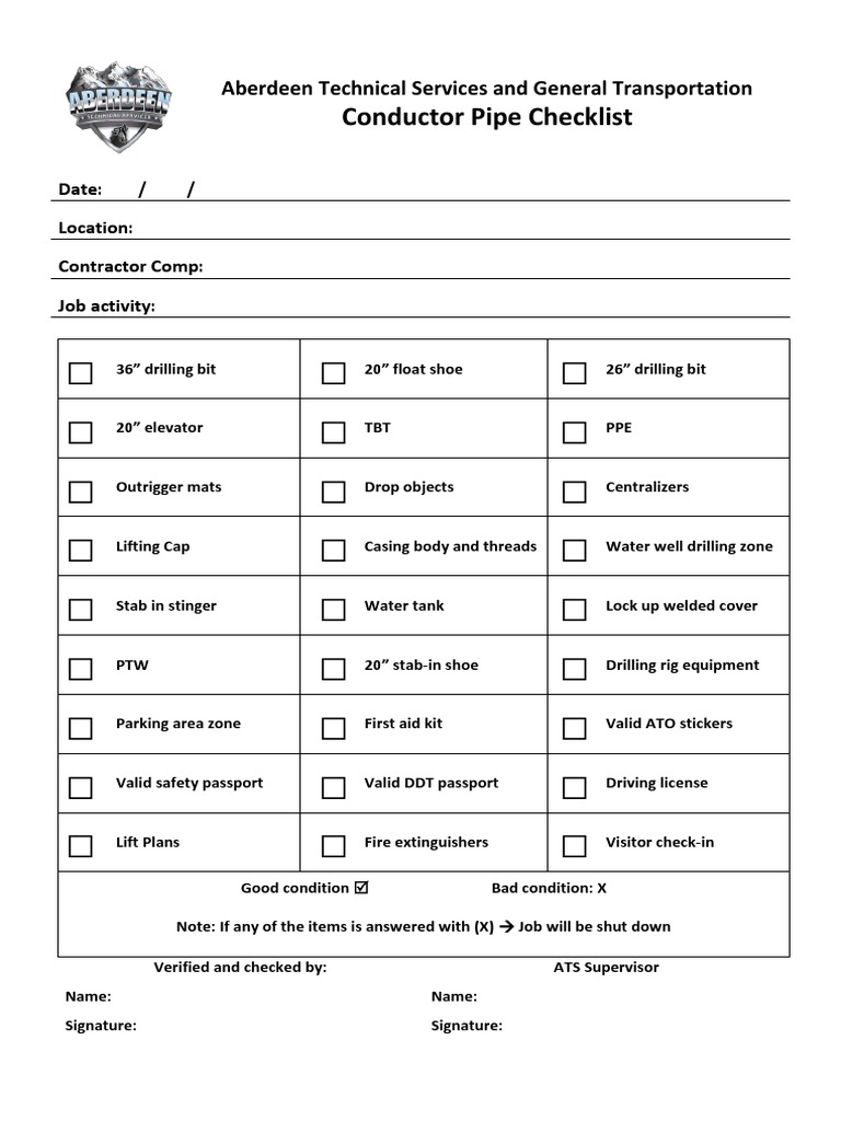 Conductor Pipe Checklist | PDF