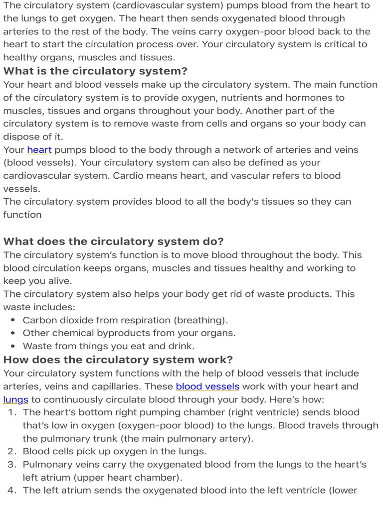 The Circulatory System (Cardiovascular System) Pumps Blood From The ...