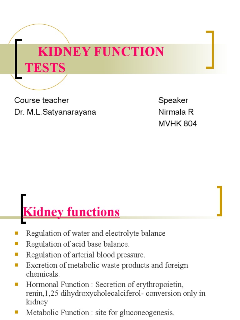 Kidney Function Tests Overview | PDF | Kidney | Creatinine