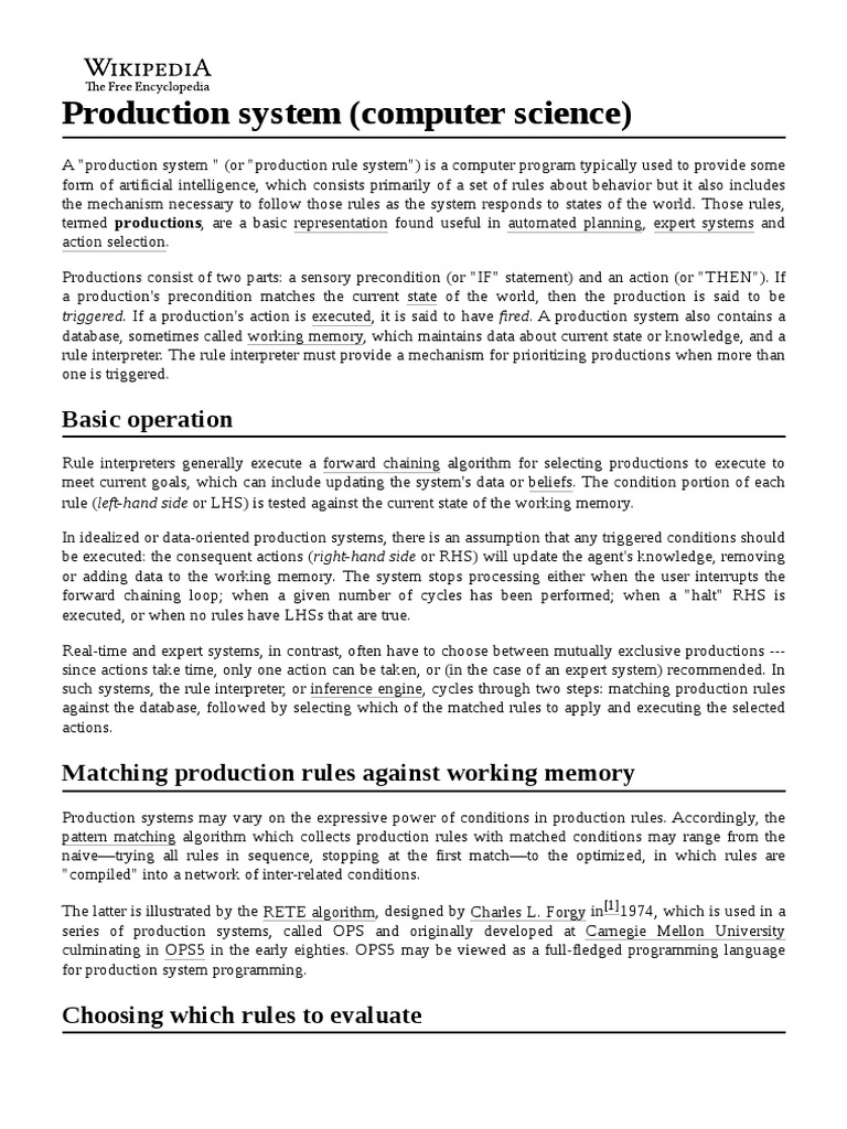Production System (Computer Science) | Download Free PDF | Computing | Cybernetics