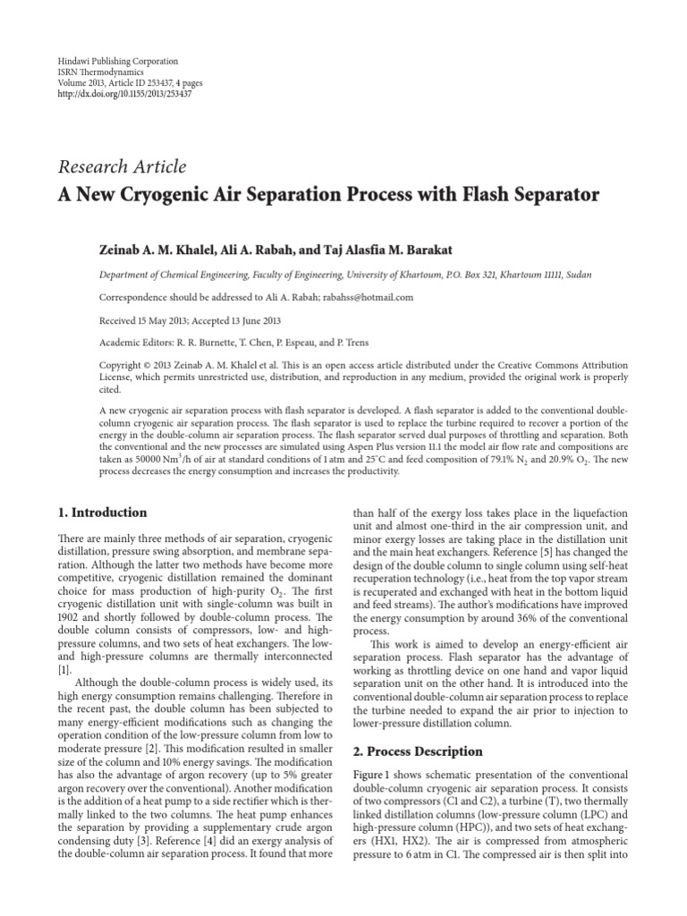 A New Cryogenic Air Separation Process With Flash | PDF | Heat ...