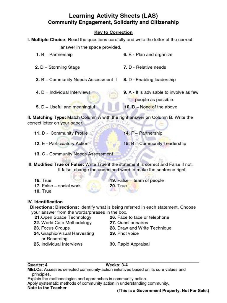CESC - Q4 - LAS 2 - RTP - Answer Key | PDF