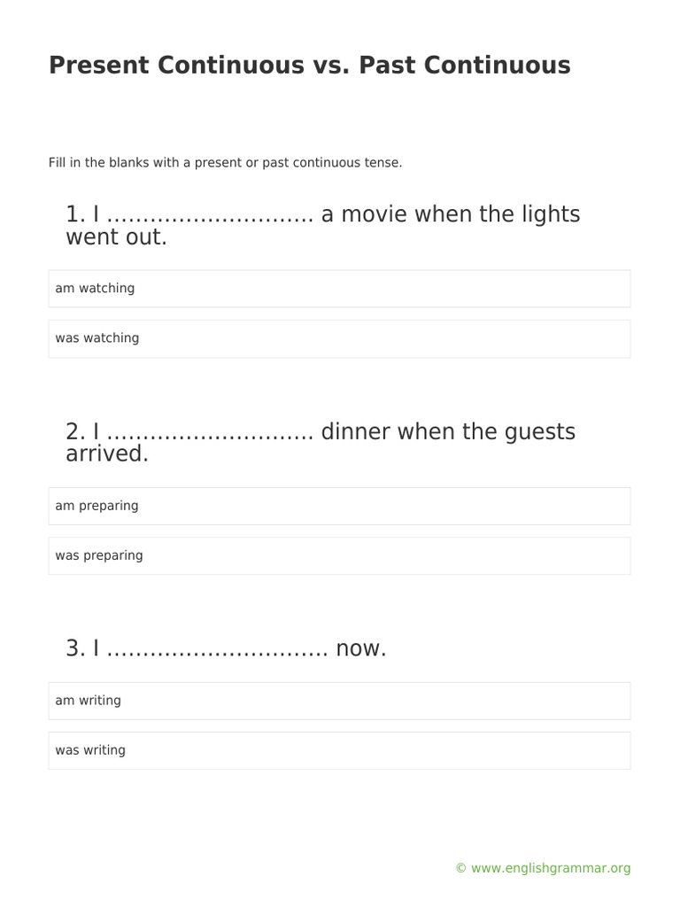 Present Continuous vs. Past Continuous | PDF