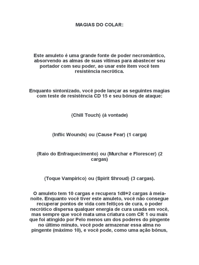 Magias Do Colar | PDF | Necromancia | Poderes mitológicos