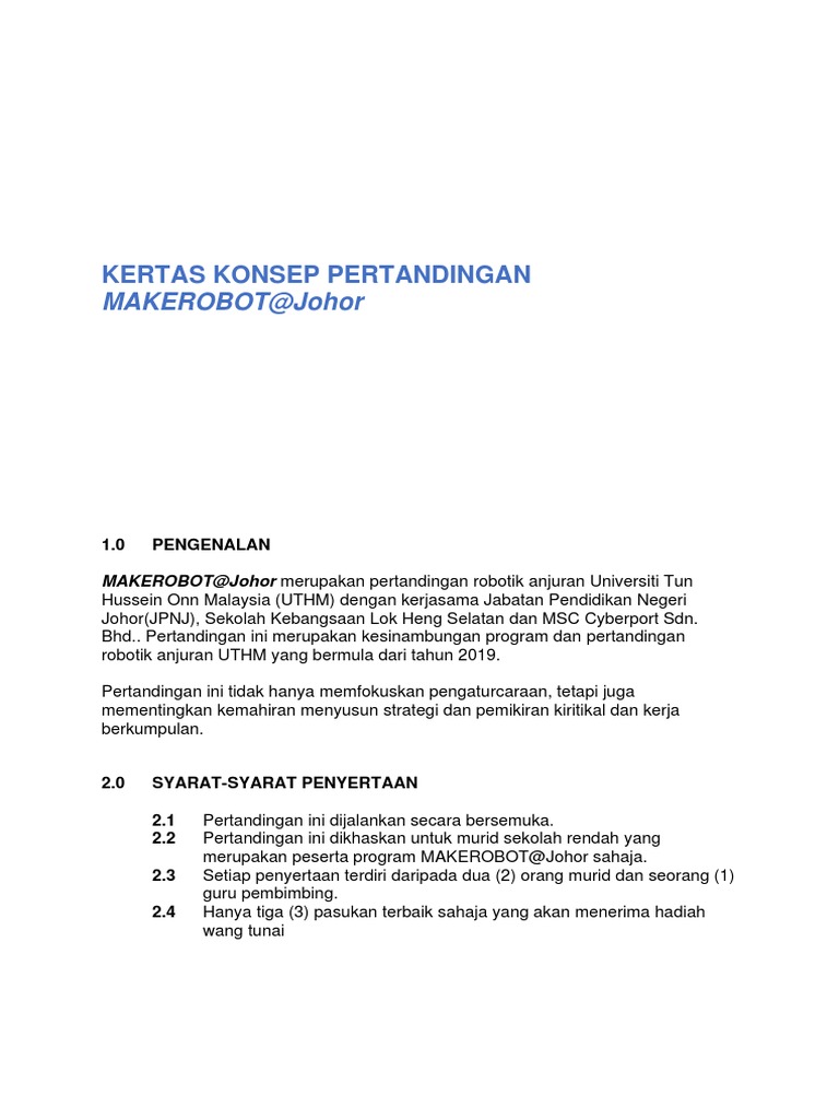 KERTAS KONSEP PERTANDINGAN MAKEROBOT@Johor | PDF