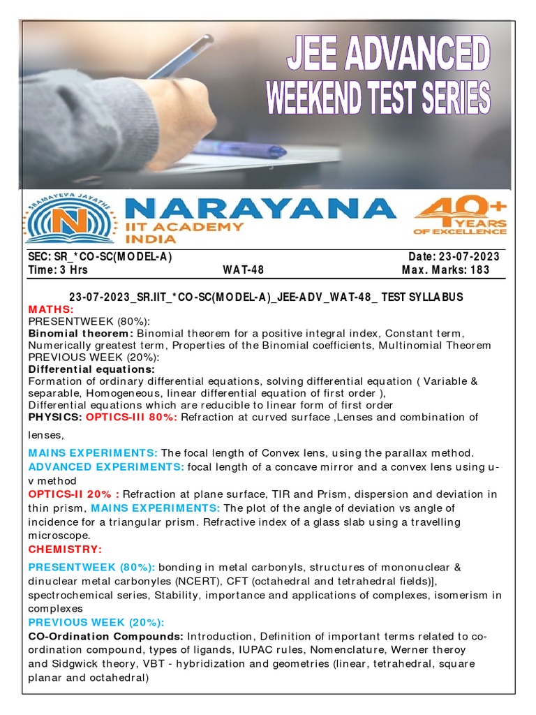23-07-23 - SR - Iit - Star Co-Sc (Model-A) - Jee Adv - 2017 (P-Ii) - Wat-48 - QP | PDF ...