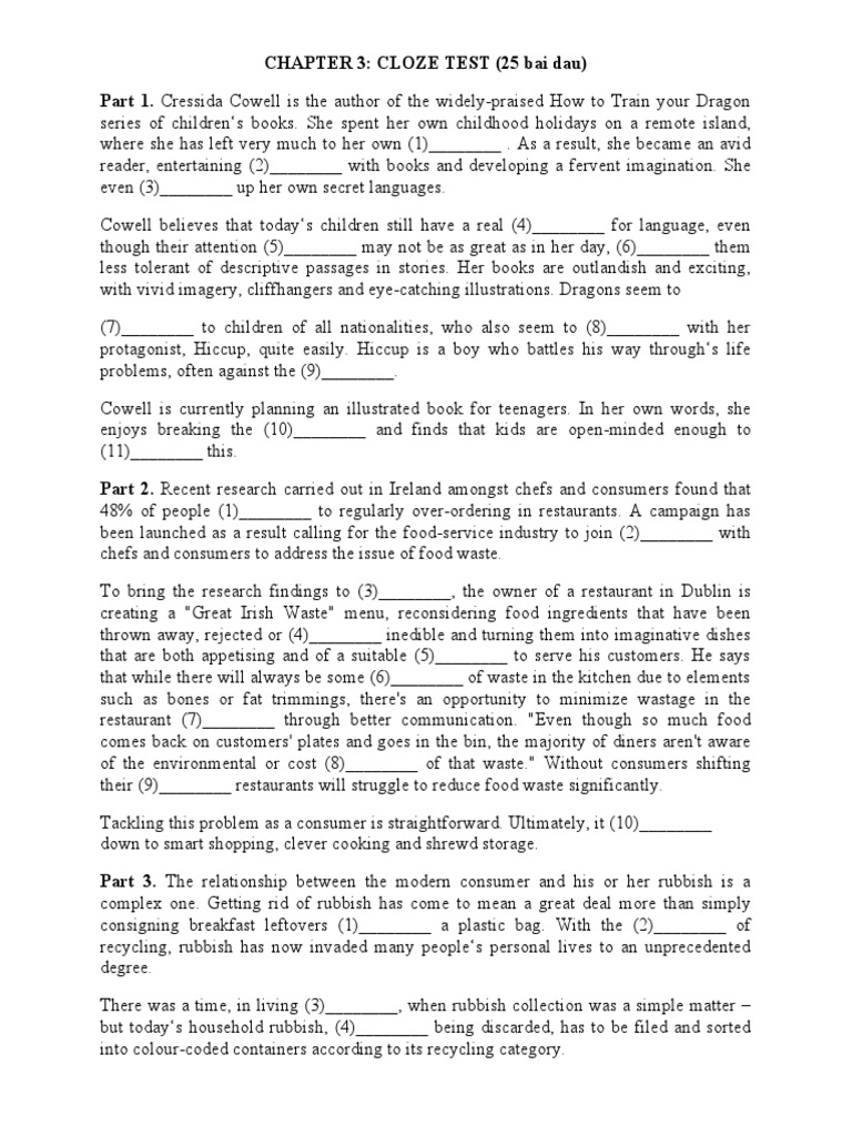 OPEN CLOZE (25 Excercises) | PDF | Thought | Waste