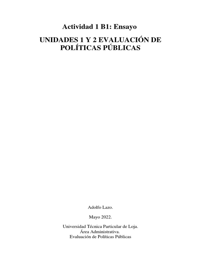 Actividad 1 Elabore Un Ensayo Académico Crítico de La Unidad 1 y Unidad 2 de La Asignatura ...