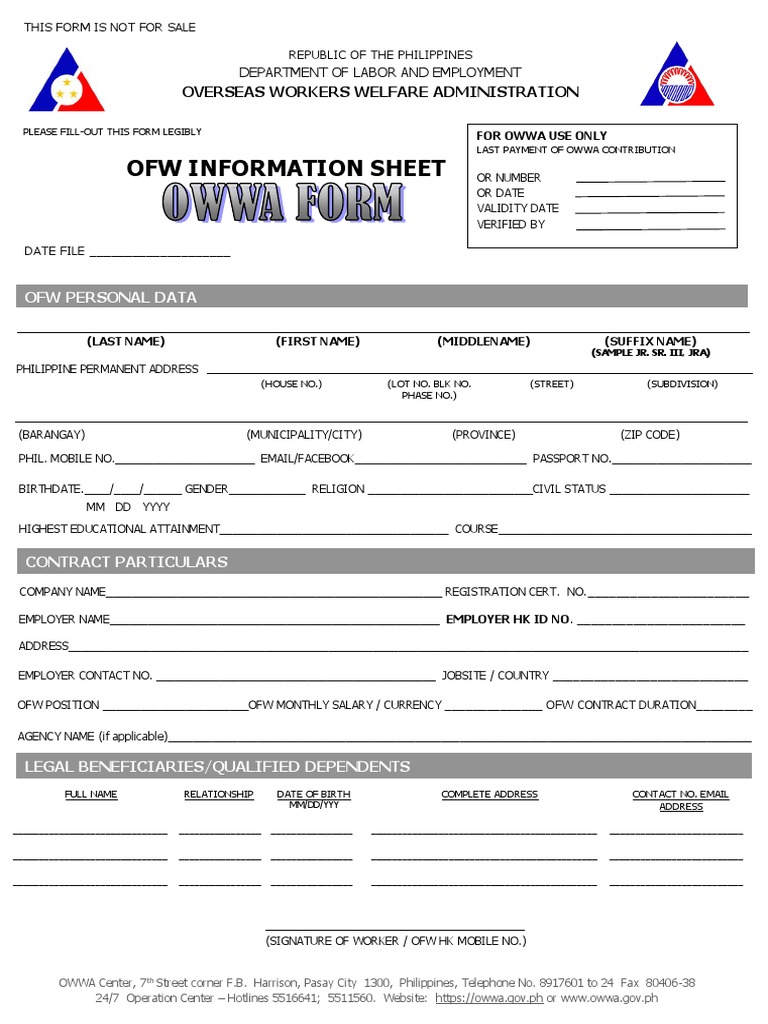 Owwa Ofw Information Sheet | PDF | Labor