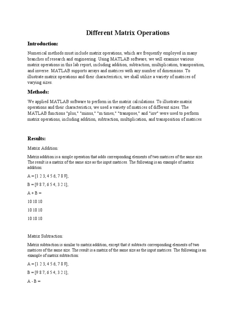 Matrix Operation | PDF | Matrix (Mathematics) | Mathematics Matrix Operation | PDF | Matrix (Mathematics) | Mathematics