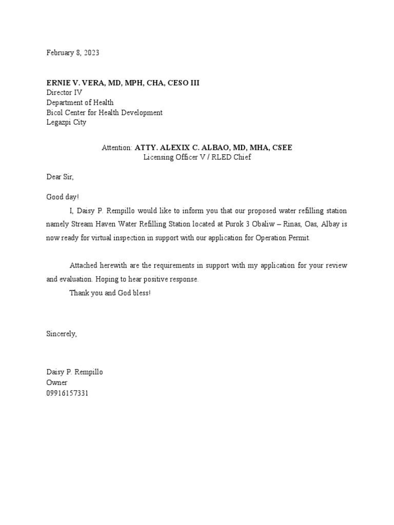 Operational Permit DOH WRS | PDF