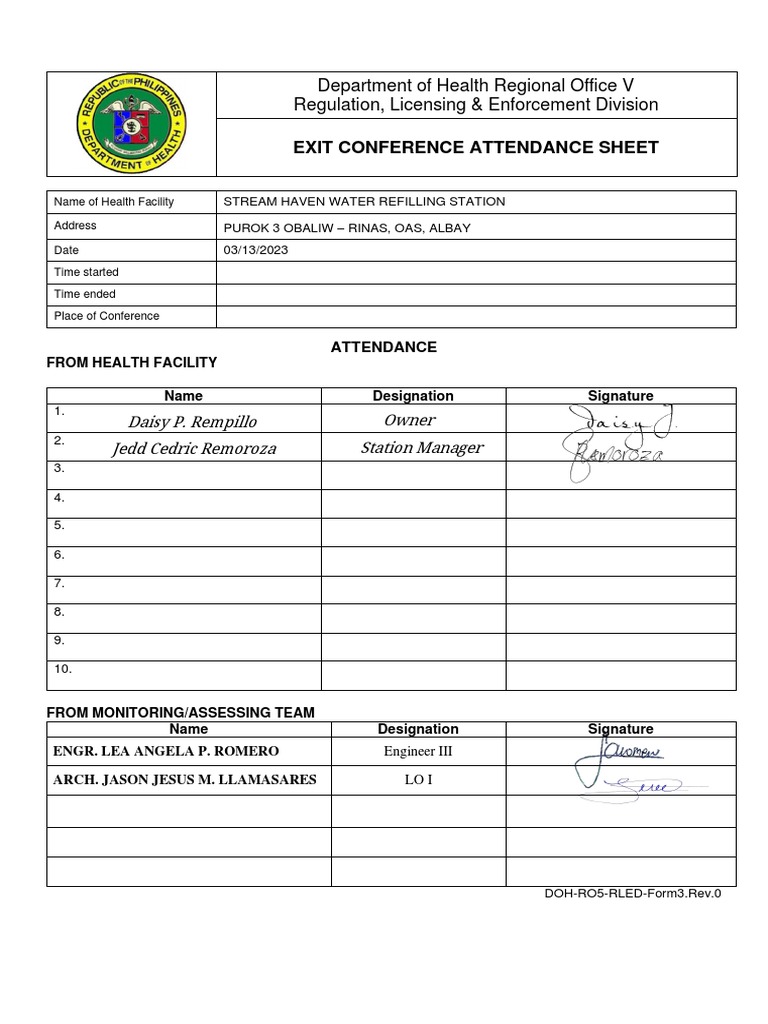 Attendance Exit Conference Stream Haven Water Refilling Station | PDF