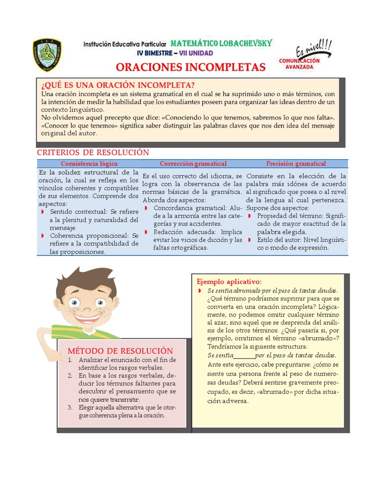 Oraciones Incompletas | Descargar gratis PDF | Gramática | Proposición