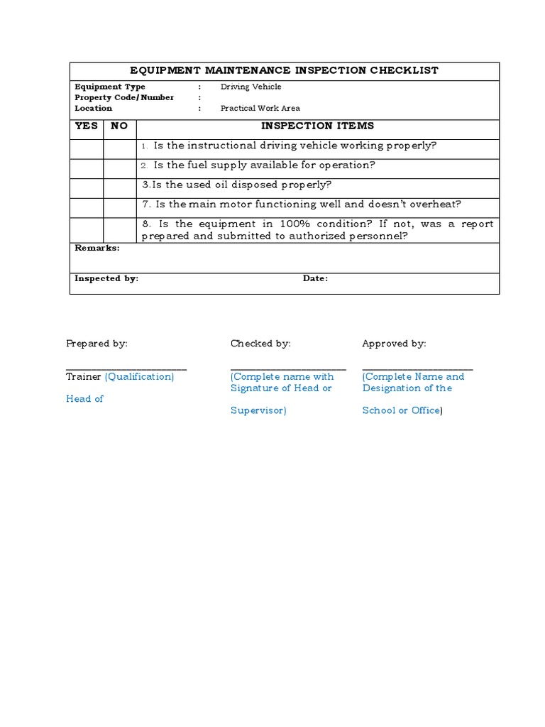 4 MTF Equipment Maintenance Checklist | PDF