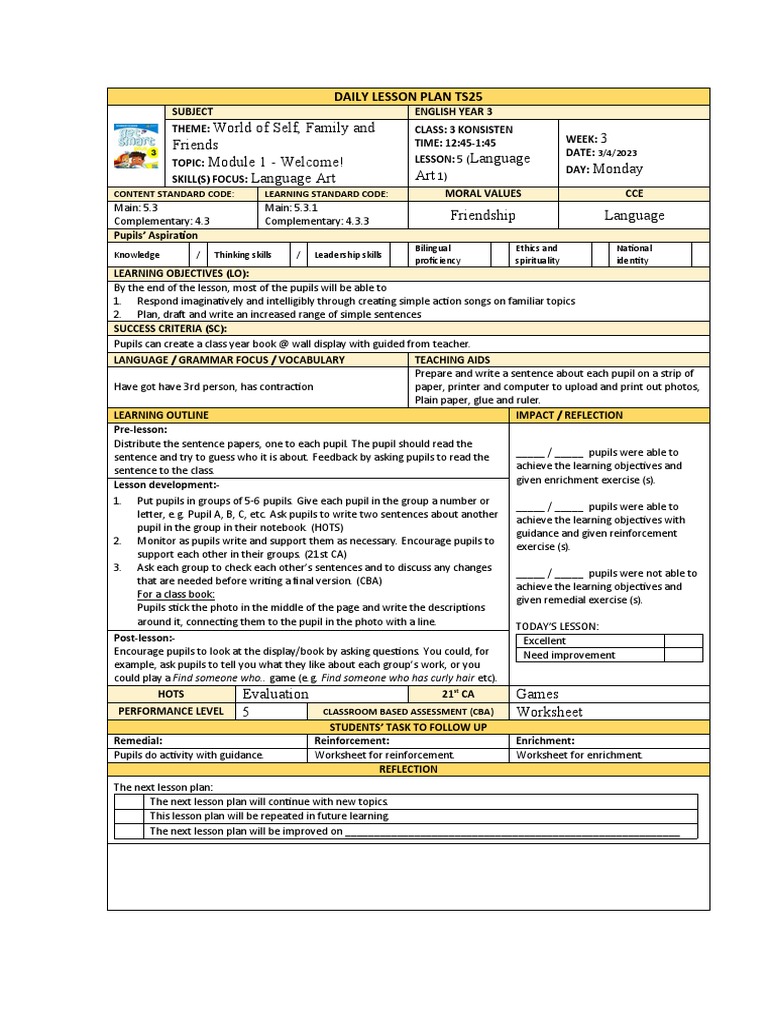 Week 3 Lesson Plan | PDF | Lesson Plan | Vocabulary
