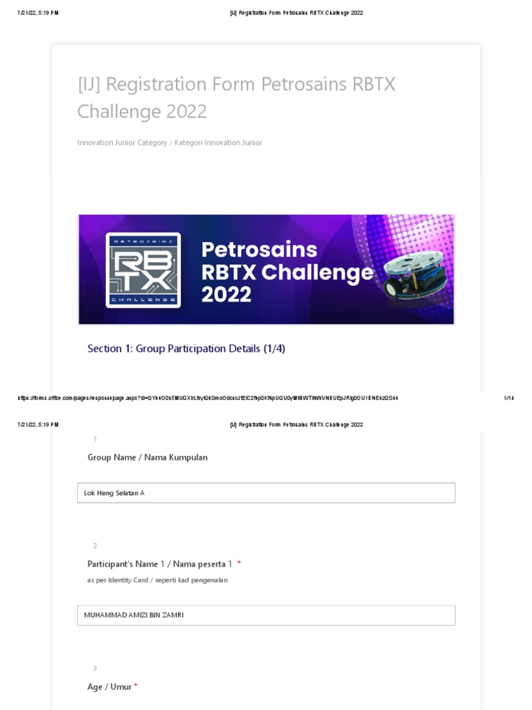 (IJ) Registration Form Petrosains RBTX Challenge 2022 | PDF | Computer ...