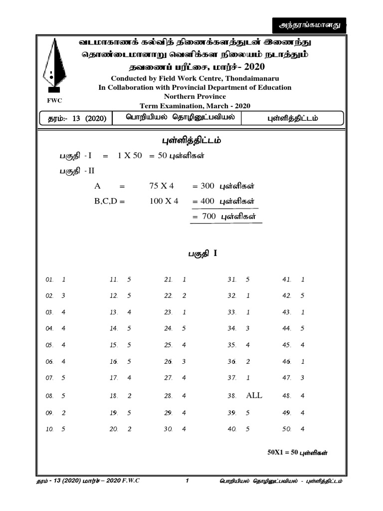 FWC 5th Term Papers with Answers 2020 | PDF