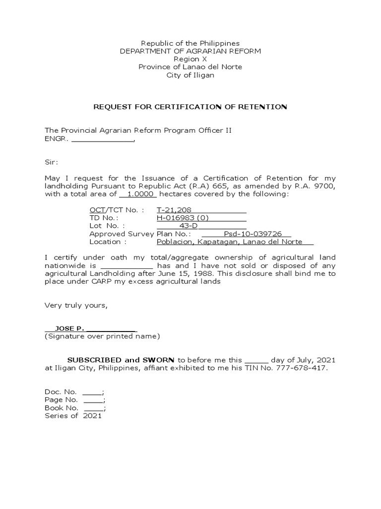 Request For Certification of Retention | PDF