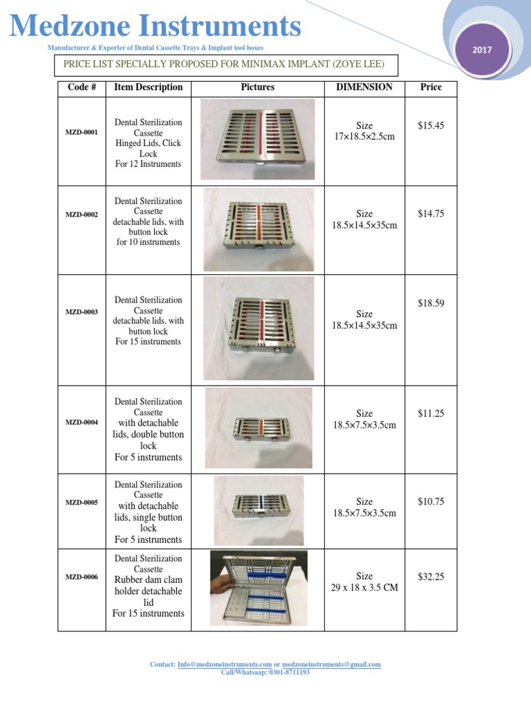 Cassette Price List For Minimex Implant (Zoye Lee) | PDF | Tools ...