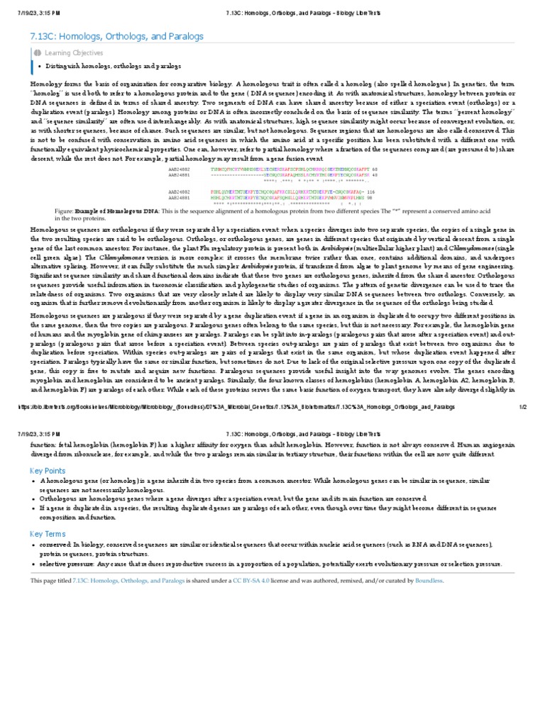 7.13C - Homologs, Orthologs, and Paralogs - Biology LibreTexts | PDF ...