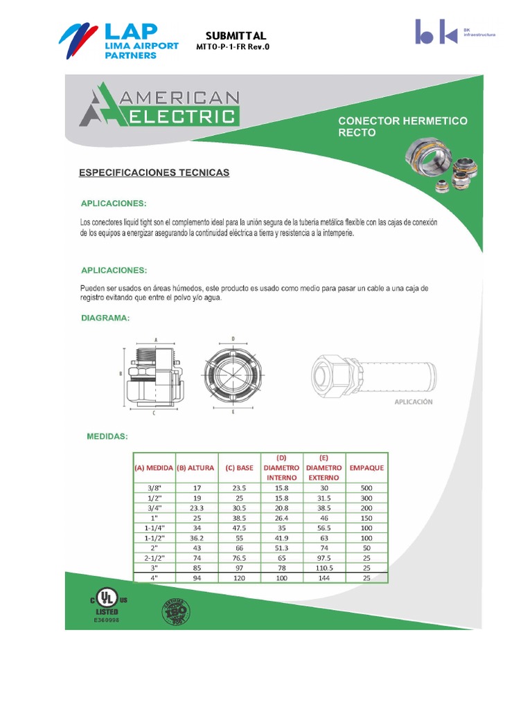 Ficha Técnica - CONECTOR HERMETICO RECTO | PDF