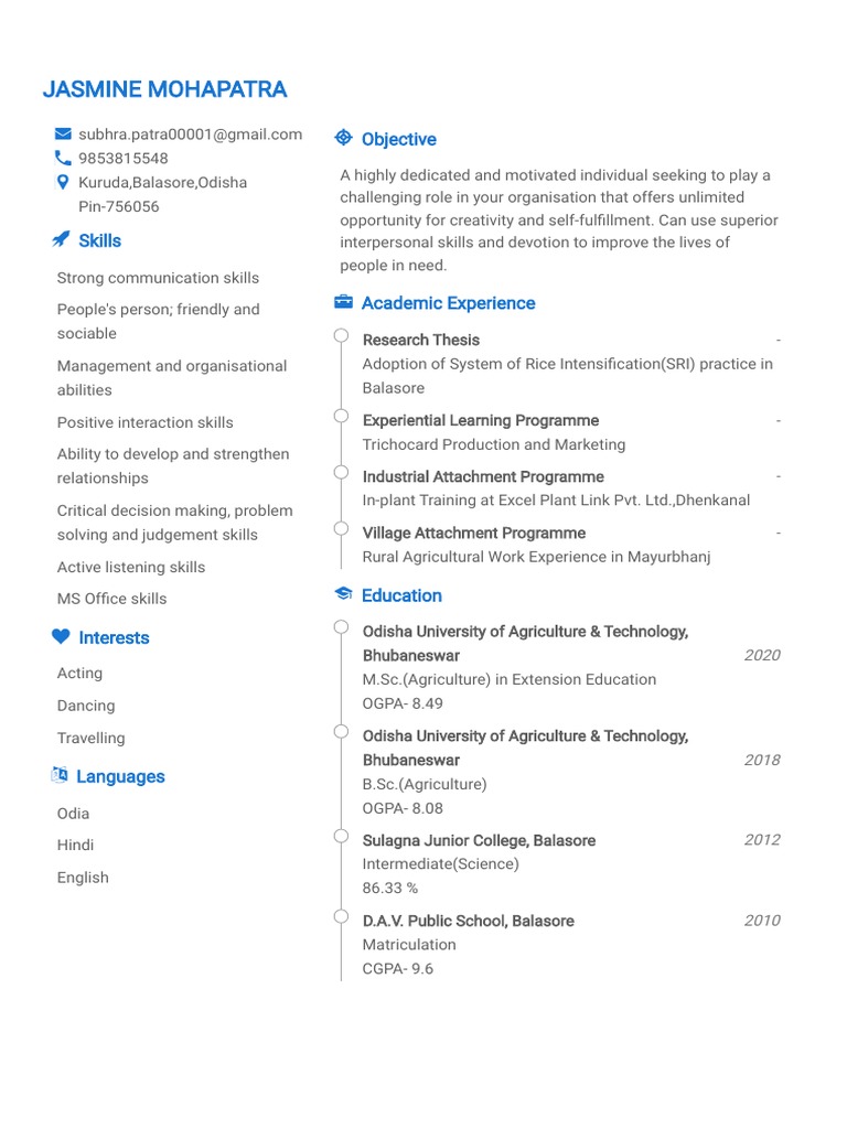 Jasmine Mohapatra: Objective | PDF | Cognition | Learning