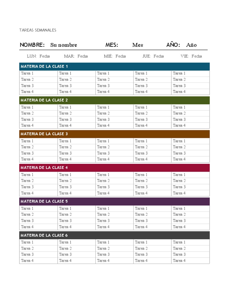 Calendario de Tareas Semanal | PDF | Cocina, comidas y vino | Artes del ...