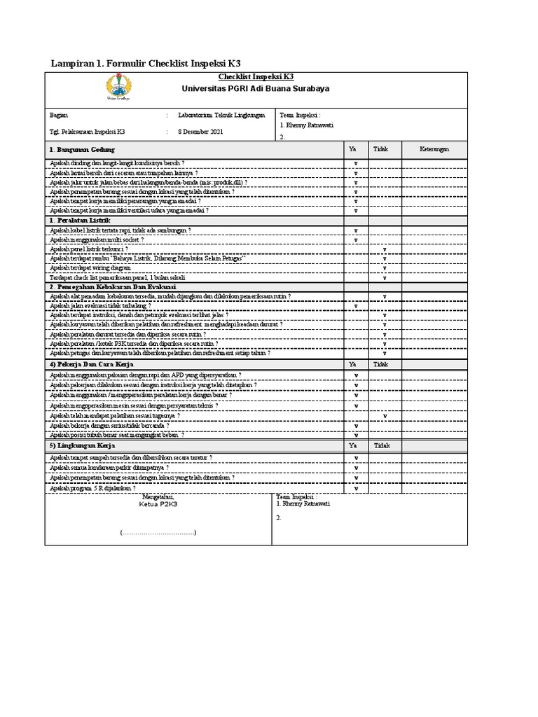 Inspeksi K3 Rhenny Ratnawati | PDF