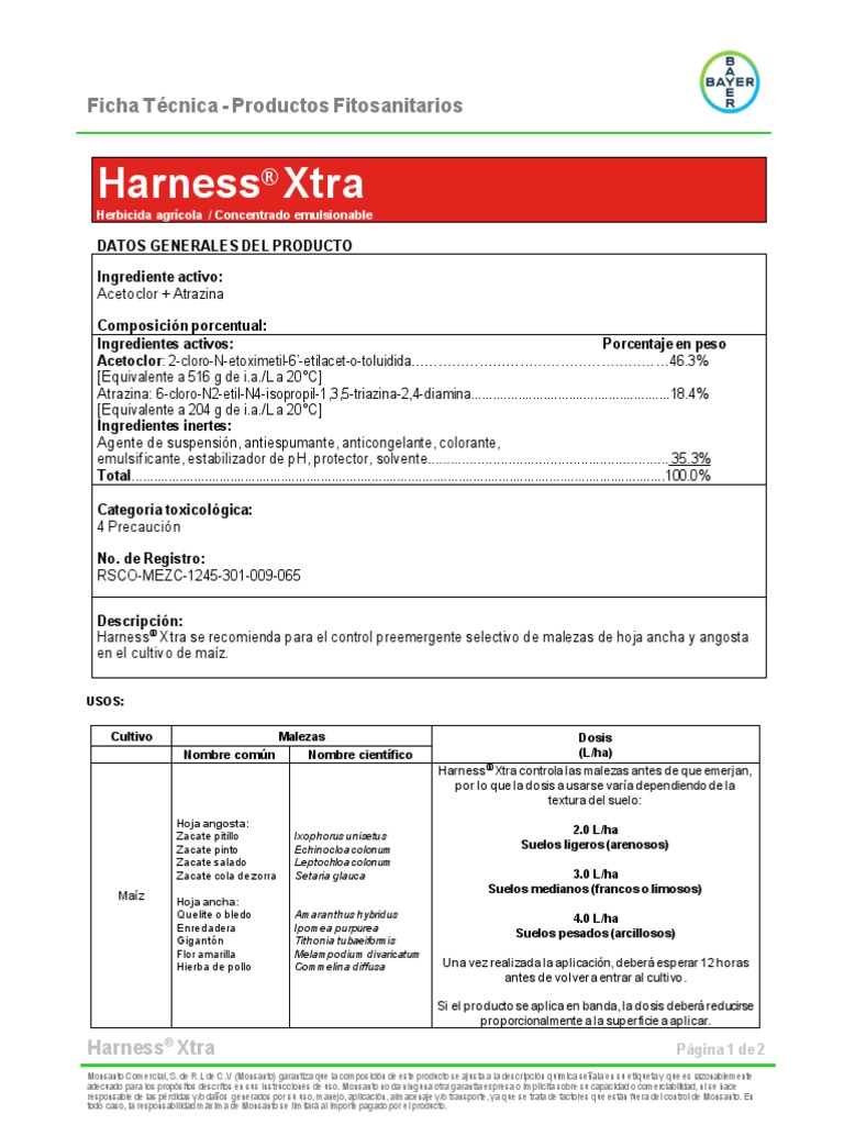 HARNESS XTRA Ficha Tecnica 2022 | PDF | Monsanto | Hierba
