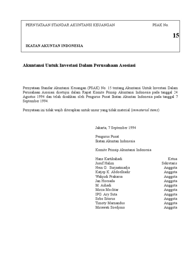 PSAK 15 Investasi Dalam An Asosiasi | PDF