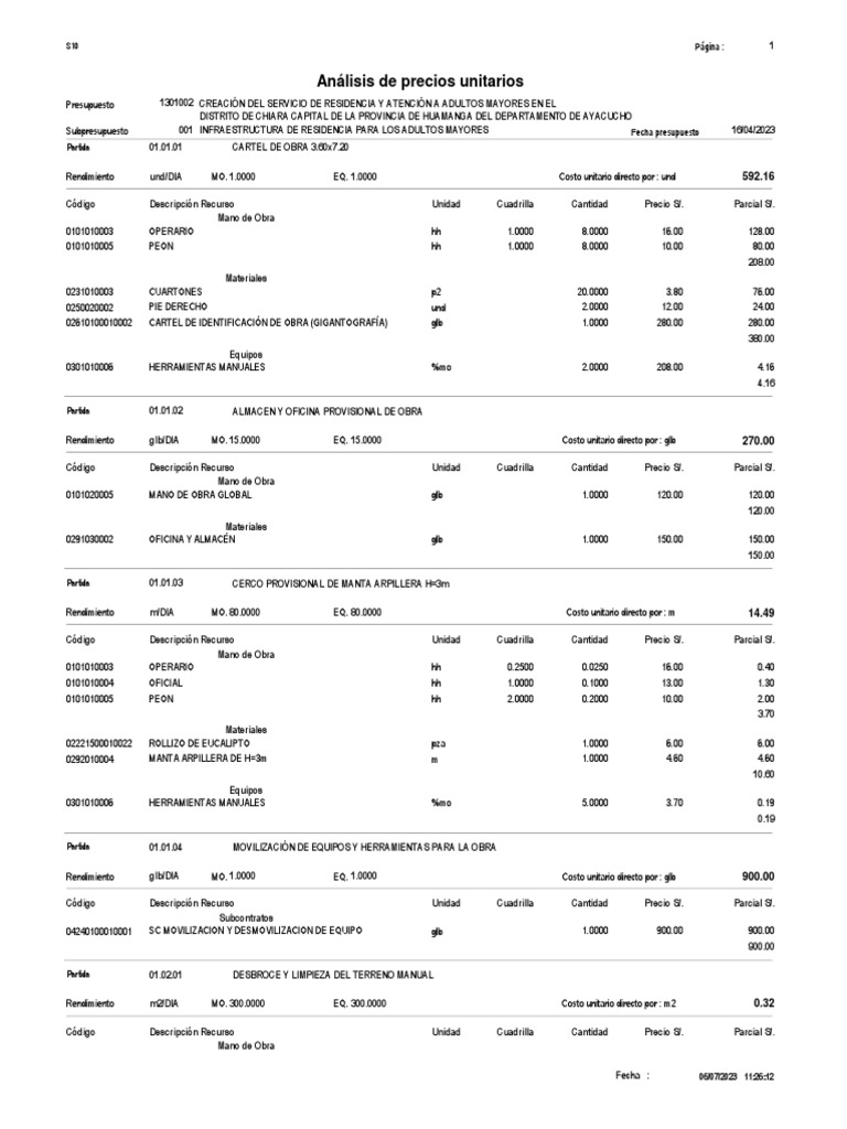 Analisis de Costos Unitarios | PDF | Hormigón | Cemento