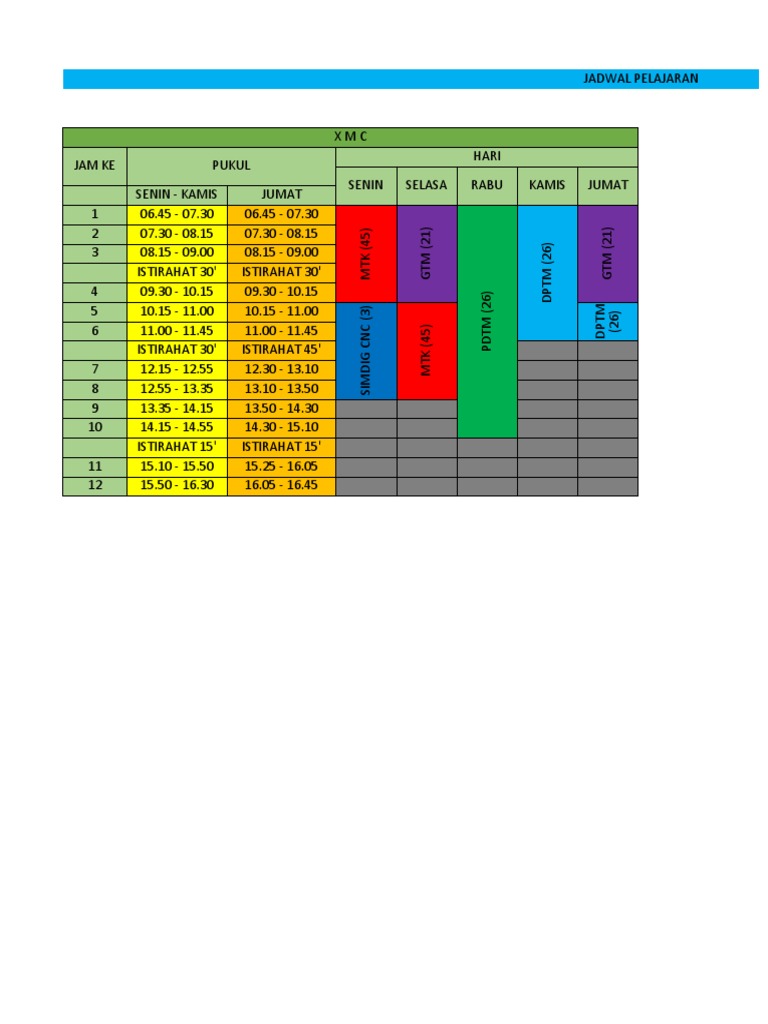 Jadwal Pelajaran X TPM 4 | PDF